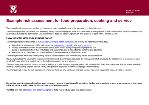 KS4 WJEC Hospitality Unit 01 LO2 - Documentation & Risk Assessments ...