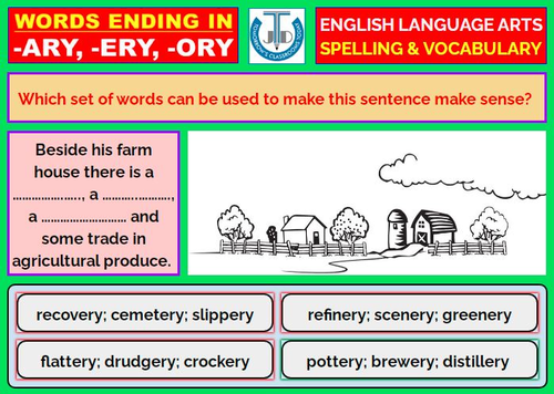 SUFFIXES - WORDS ENDING IN -ARY, -ERY AND -ORY: 36 BOOM CARDS ...