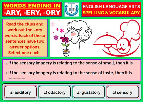 SUFFIXES - WORDS ENDING IN -ARY, -ERY AND -ORY: 36 BOOM CARDS ...