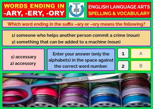 SUFFIXES - WORDS ENDING IN -ARY, -ERY AND -ORY: 36 BOOM CARDS ...