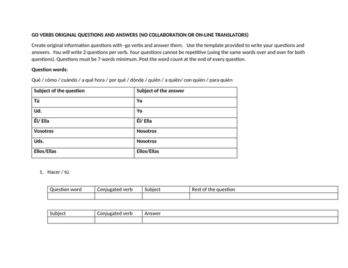 Go verbs original questions and answers | Teaching Resources