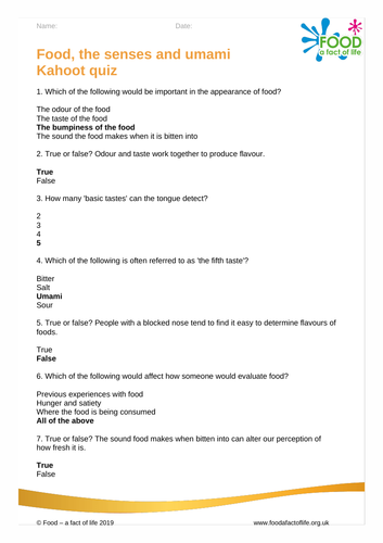 Sensory Evaluation - The Senses and Food | Teaching Resources