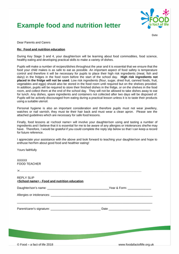 Food, nutrition and cooking letter | Teaching Resources