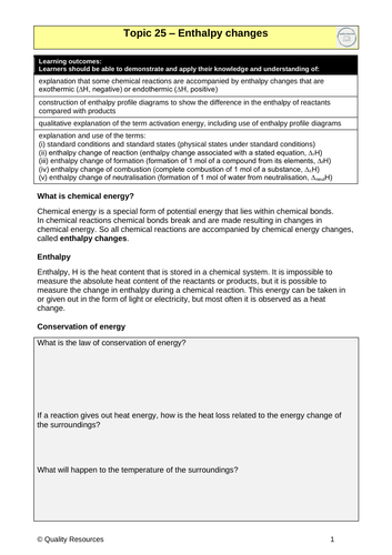 Introduction to enthalpy changes OCR AS Chemistry | Teaching Resources
