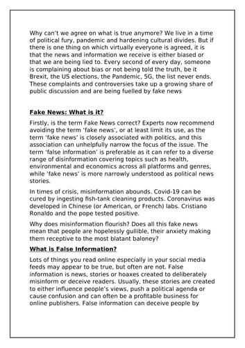 Ultimate Reading Comprehension Pack: Decode Fake News | Teaching Resources