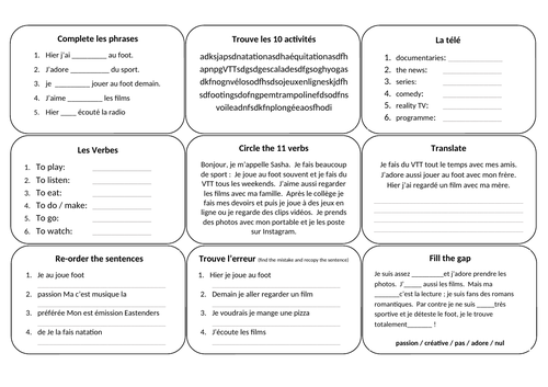 Sports and activities worksheets - le sport et mon temps libre ...