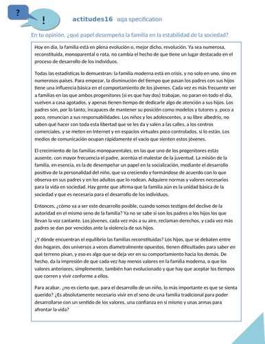 La familia AQA AS Level Spanish | Teaching Resources