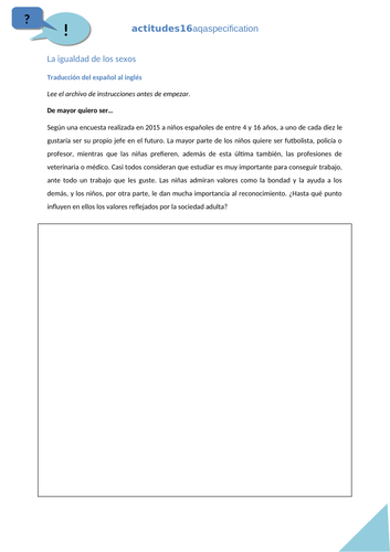 La igualdad de los sexos-AQA AS Spanish Unit | Teaching Resources