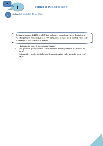 La igualdad de los sexos-AQA AS Spanish Unit | Teaching Resources