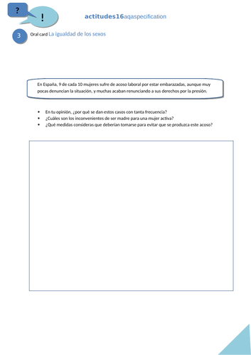 La igualdad de los sexos-AQA AS Spanish Unit | Teaching Resources