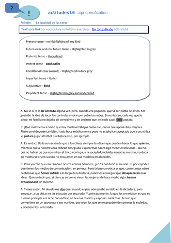 La igualdad de los sexos-AQA AS Spanish Unit | Teaching Resources