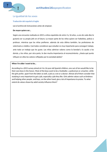 La igualdad de los sexos-AQA AS Spanish Unit | Teaching Resources