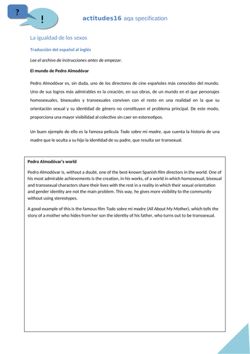 La igualdad de los sexos-AQA AS Spanish Unit | Teaching Resources