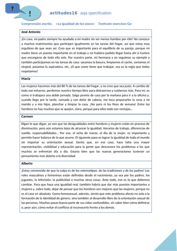 La igualdad de los sexos-AQA AS Spanish Unit | Teaching Resources