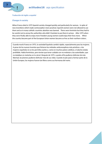La igualdad de los sexos-AQA AS Spanish Unit | Teaching Resources