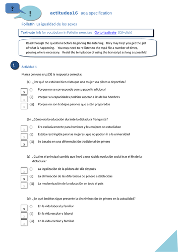 La igualdad de los sexos-AQA AS Spanish Unit | Teaching Resources