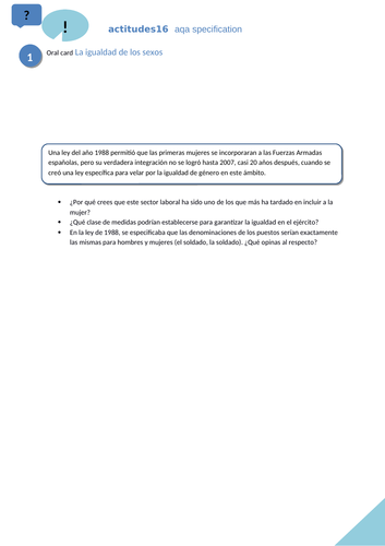 La igualdad de los sexos-AQA AS Spanish Unit | Teaching Resources