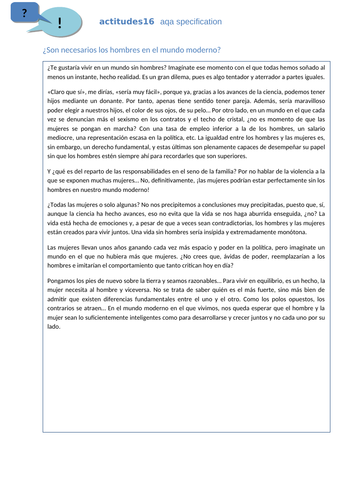 La igualdad de los sexos-AQA AS Spanish Unit | Teaching Resources