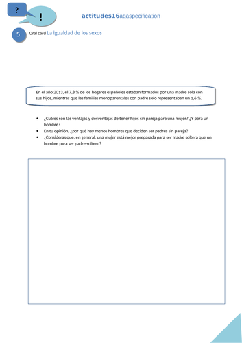 La igualdad de los sexos-AQA AS Spanish Unit | Teaching Resources