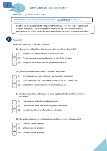 La igualdad de los sexos-AQA AS Spanish Unit | Teaching Resources