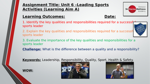 BTEC Sport - Unit 6 Learning Aim A | Teaching Resources