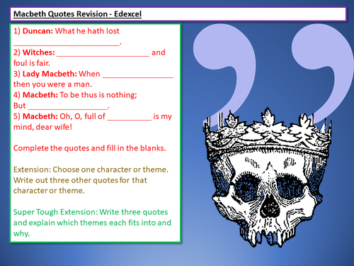 Macbeth Quotes Edexcel | Teaching Resources