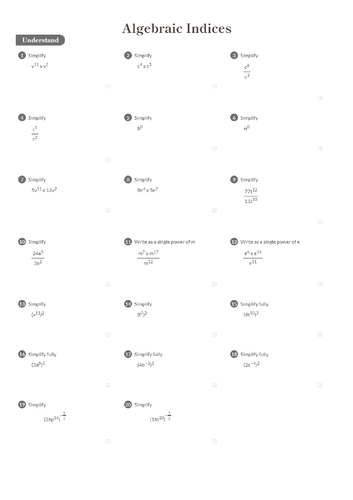 Algebraic Indices Worksheet + Answers (Higher GCSE) | Teaching Resources Algebraic Indices Worksheet + Answers (Higher GCSE) | Teaching Resources
