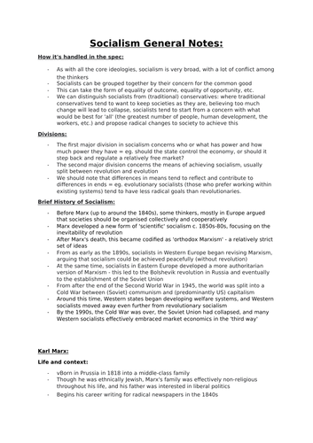 Notes on Key Areas of Socialism | Teaching Resources