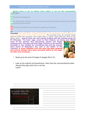 Animal Farm Chapter by Chapter Workbook | Teaching Resources