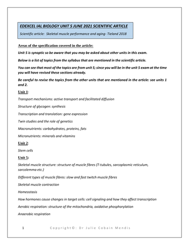 IAL Biology Unit 5 June 2021 : Scientific article potential questions ...