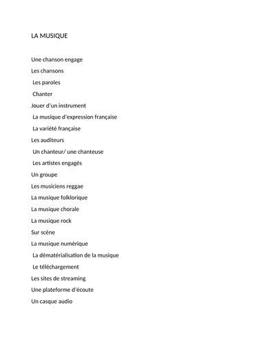 GCSE FRENCH LA MUSIQUE - vocabulary for oral exam and written ...