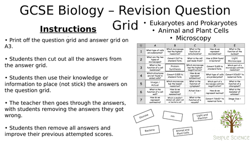 GCSE Biology - Cell Biology Revision Question Grids | Teaching Resources