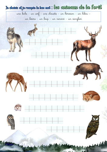 Handwriting (French): Forest animals (les animaux de la forêt ...