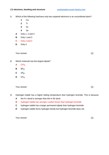 30 Chemistry m/c OCR A level A questions for 2.2 | Teaching Resources