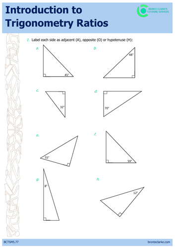 Introduction to Trigonometric Ratios, Yr 9, with Answers | Teaching ...