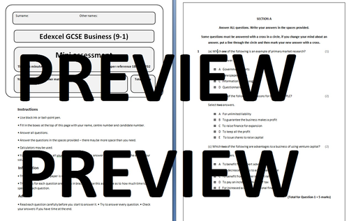 Edexcel GCSE Business 9-1 - Mini assessment (45 minute mock) | Teaching ...