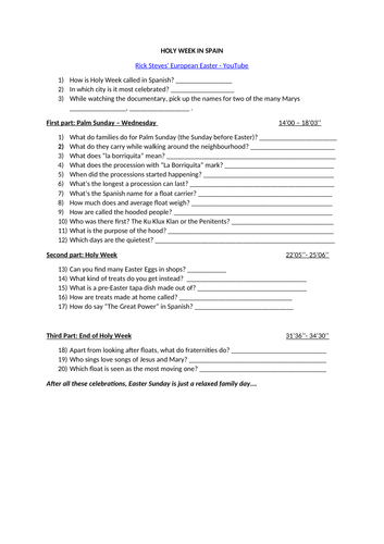 La Semana Santa_Holy Week - Spanish | Teaching Resources