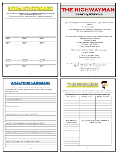 The Highwayman Comprehension Activities Booklet! | Teaching Resources