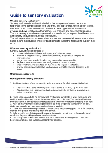 Sensory Evaluation - Teacher's Guide | Teaching Resources