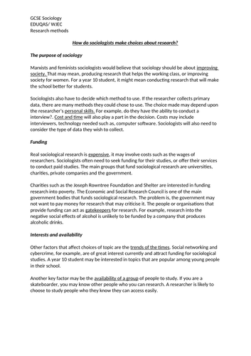 GCSE Sociology [WJEC]- Secondary data sources & choosing a research ...