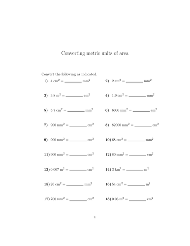 Converting metric units of area worksheet no 3 (with answers ...