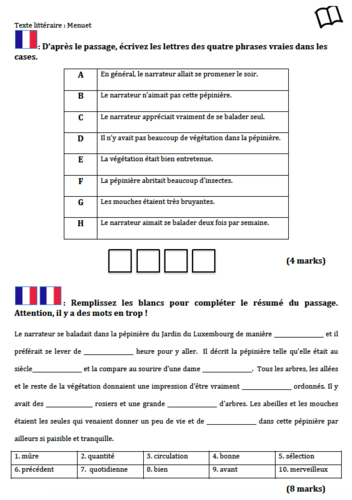 Literary Text- A Level French- Guy de Maupassant- Worksheet | Teaching ...