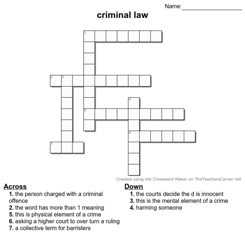 criminal law crossword | Teaching Resources