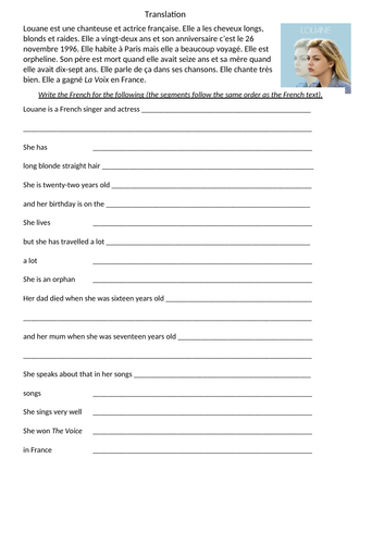 La musique: Louane Segment translation. | Teaching Resources