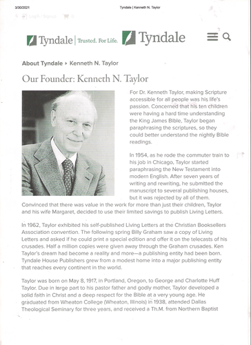 Ken Taylor The Living Bible | Teaching Resources