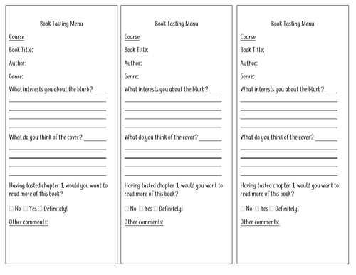 Starbooks Cafe book tasting session- Menu, slide, bunting and placemat ...