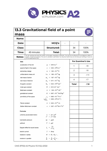 A2 Physics 9702 - SQs - 13. Gravitational fields | Teaching Resources