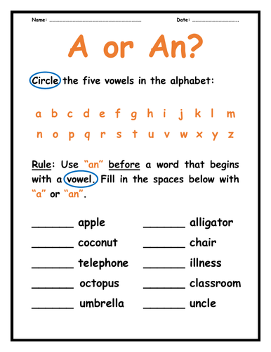 Using a or an in a sentence | Teaching Resources