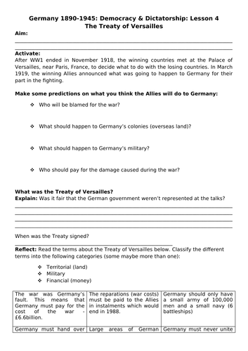 AQA: Germany and the Treaty of Versailles | Teaching Resources