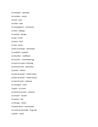 A* GCSE FRENCH LA NOURRITURE and the partitive artile ; du, de la ...